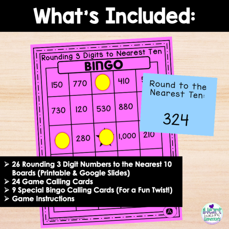 Rounding 3-Digit Numbers to the Nearest 10 Bingo Game
